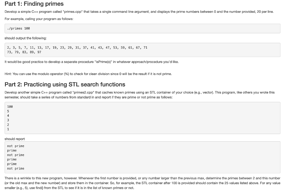 Solved Part 1: Finding primes For example, calling your | Chegg.com