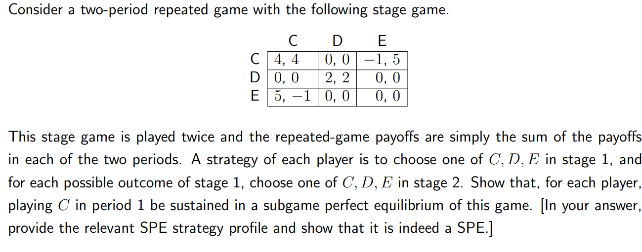 Solved Consider a two-period repeated game with the | Chegg.com