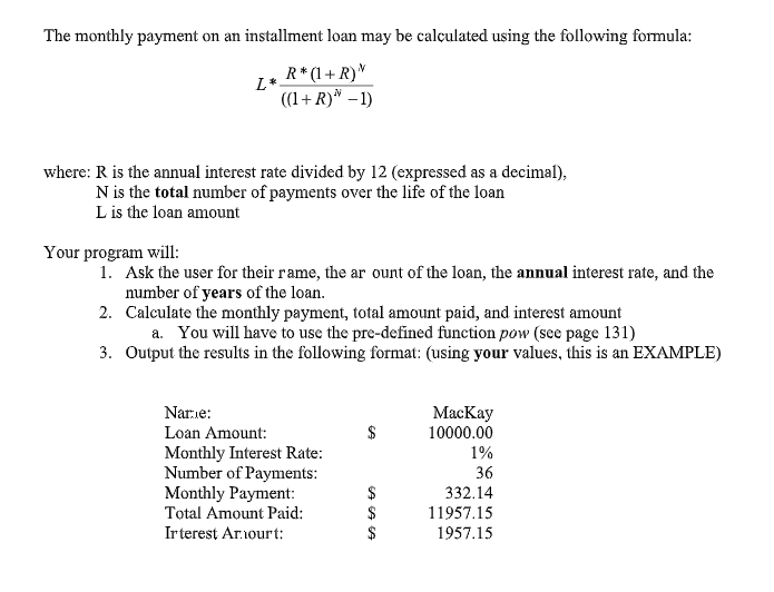 Solved The monthly payment on an installment loan may be | Chegg.com