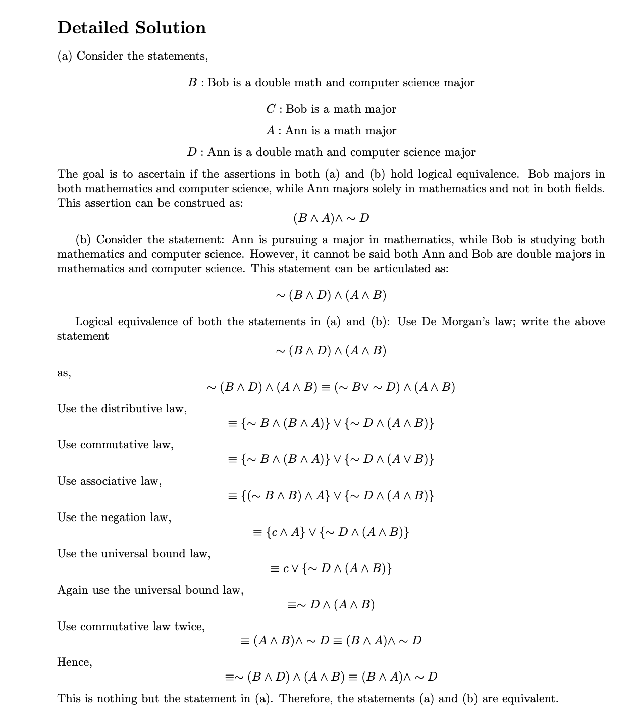 Solved (a) Consider the statements, B: Bob is a double math | Chegg.com