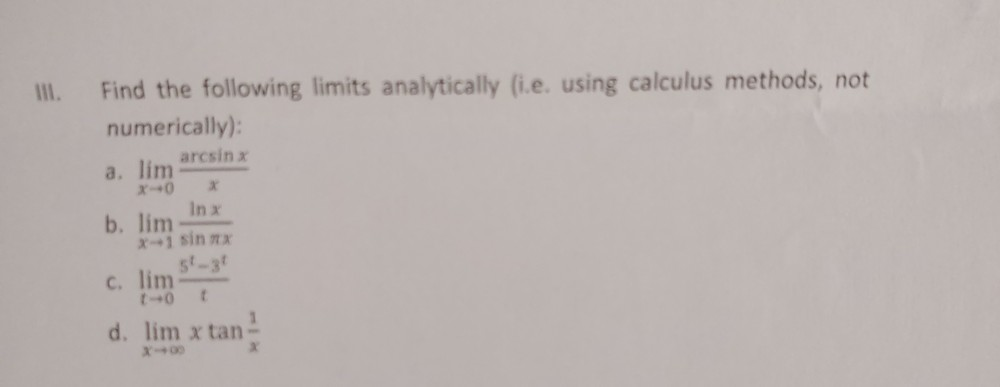 Solved Find the following limits analytically (i.e. using | Chegg.com