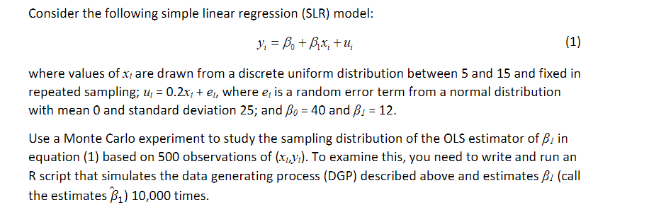 Consider the following simple linear regression (SLR) | Chegg.com