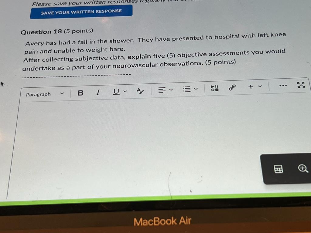 Solved Question 18 (5 points) Avery has had a fall in the | Chegg.com