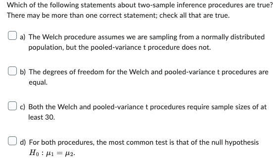 Solved Which of the following statements about two-sample | Chegg.com