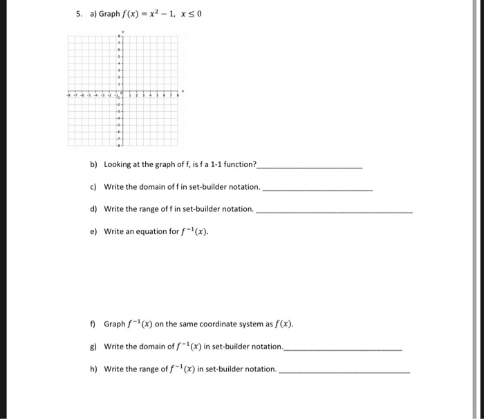 Solved 5. a) Graph f(x) = x2 - 1, X30 b) Looking at the | Chegg.com