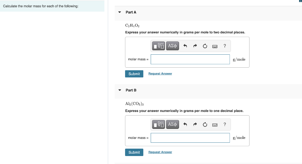 Solved Calculate the molar mass for each of the following: | Chegg.com
