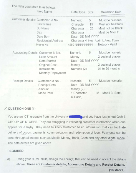 Solved The data base data Is as follows: Field Name Data | Chegg.com