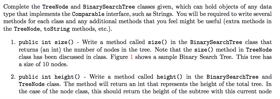 Solved Complete the TreeNode and BinarySearchTree classes | Chegg.com