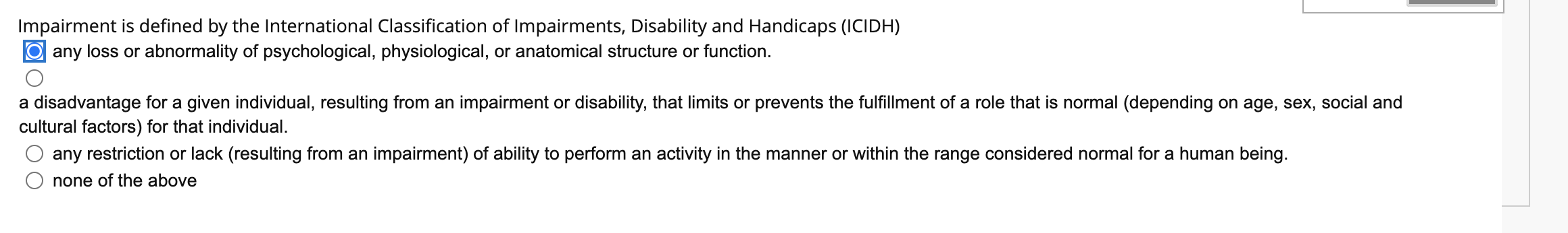 Solved Impairment is defined by the International | Chegg.com
