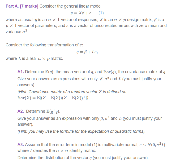 Solved Part A. [7 ﻿marks] ﻿Consider the general linear | Chegg.com