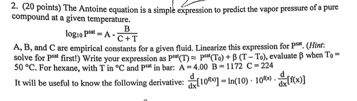 Solved The Antoine equation is a simple expression to | Chegg.com