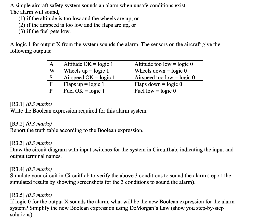 Solved A simple aircraft safety system sounds an alarm when | Chegg.com