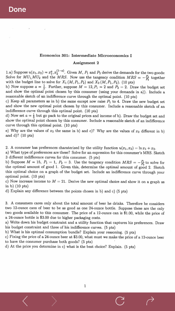 Solved Done Economics 301: Intermediate Microeconomics I | Chegg.com