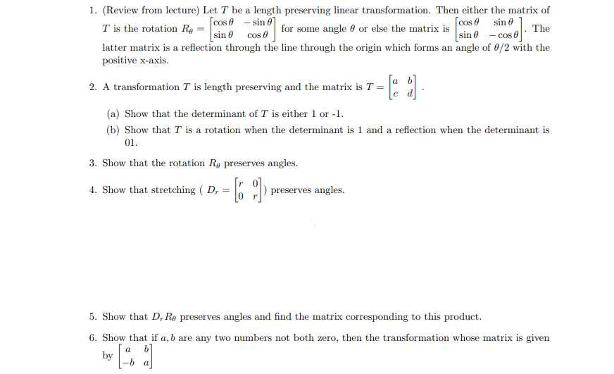 Solved 1. (Review from lecture) Let T be a length preserving | Chegg.com