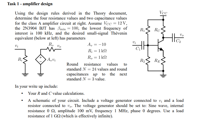 Class-A amplifier schematic and calculations for R | Chegg.com