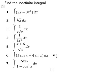 Solved Find the indefinite integral 1. ∫(2x−3x2)dx 2. ∫3xdx | Chegg.com