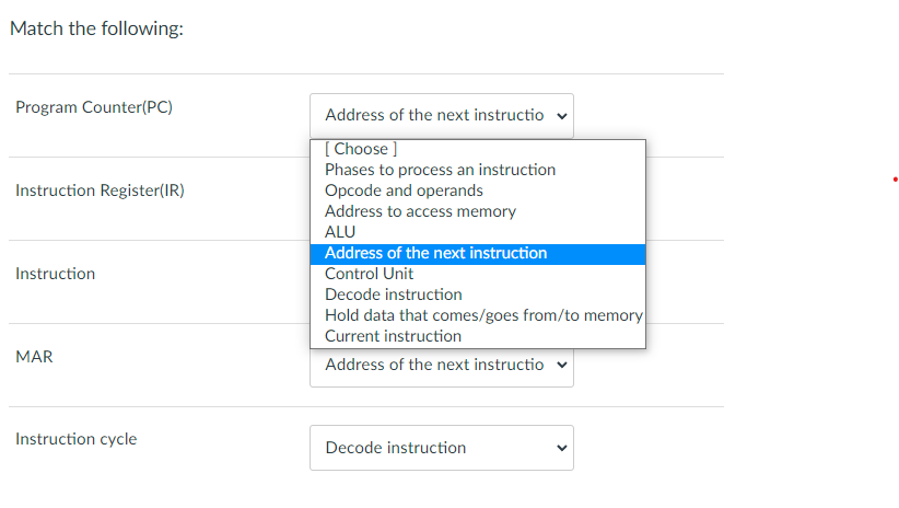 Solved Match the following: Program Counter(PC) Instruction | Chegg.com