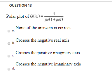 Solved QUESTION 13 Polar plot of (jw) = jw(1+jWT) None of | Chegg.com