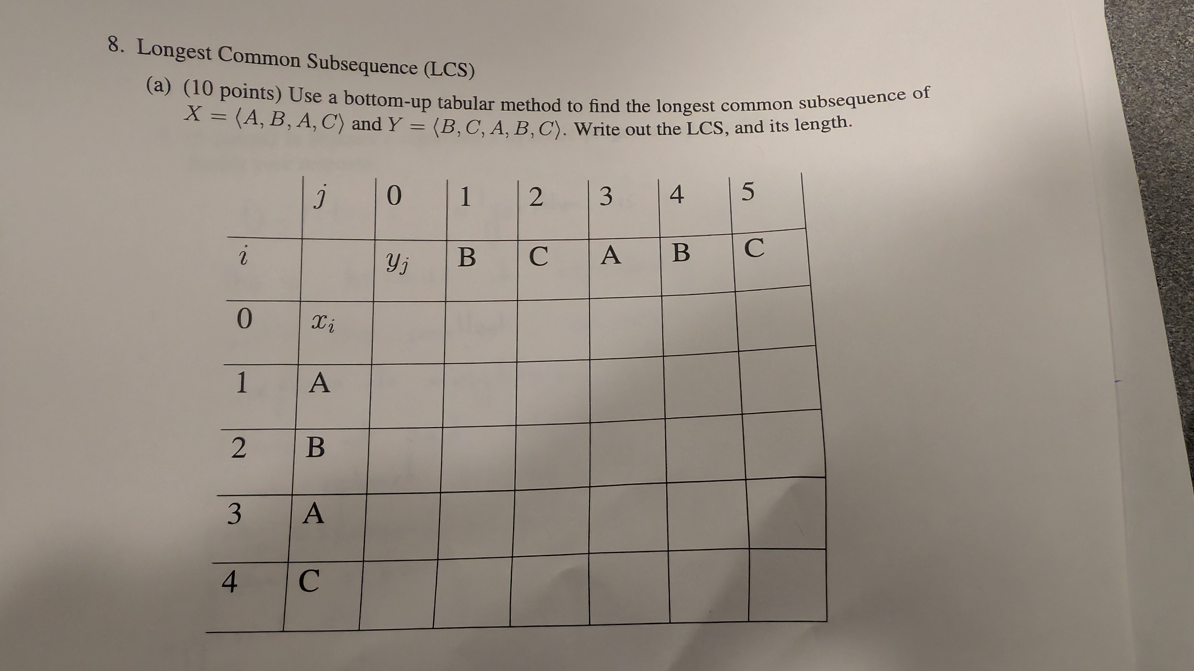 Solved Longest Common Subsequence (LCS)(a) (10 ﻿points) ﻿Use | Chegg.com