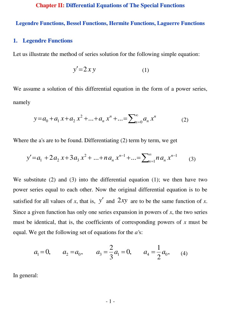 Solved Chapter II: Differential Equations of The Special | Chegg.com