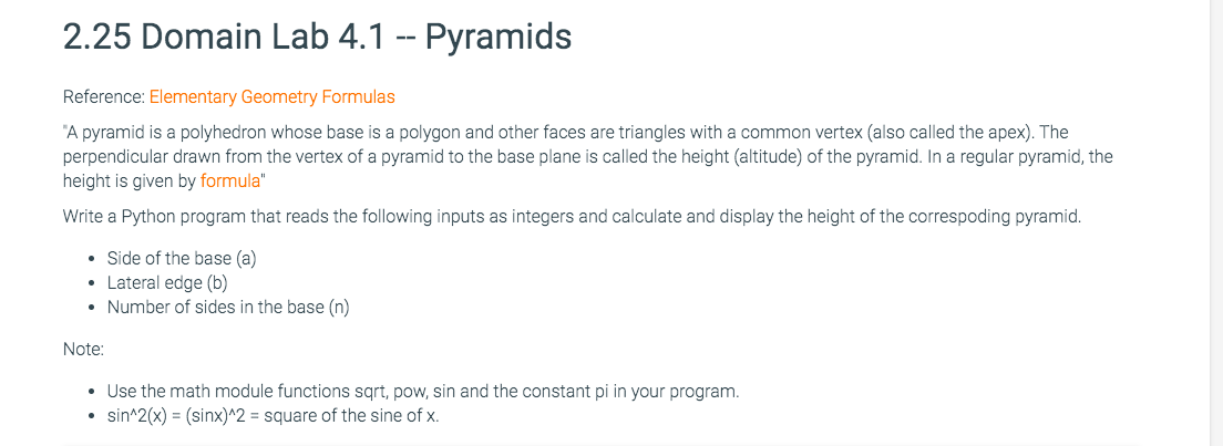 Solved 2.25 Domain Lab 4.1 -- Pyramids Reference: Elementary | Chegg.com