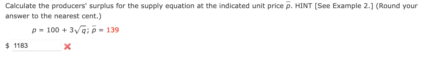 Solved Calculate the producers' surplus for the supply | Chegg.com