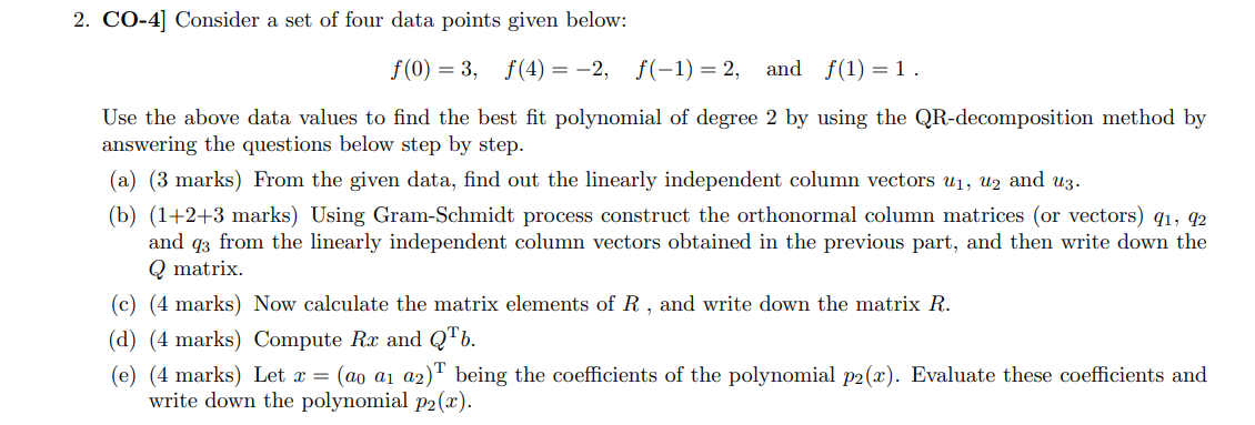 Solved 2 Co 4] Consider A Set Of Four Data Points Given