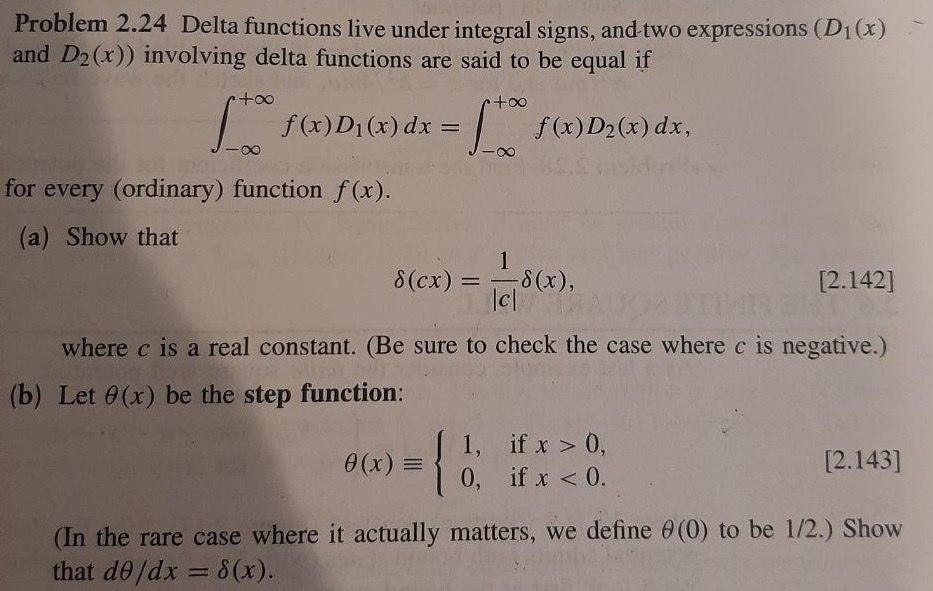 Solved Problem 2.24 Delta functions live under integral | Chegg.com