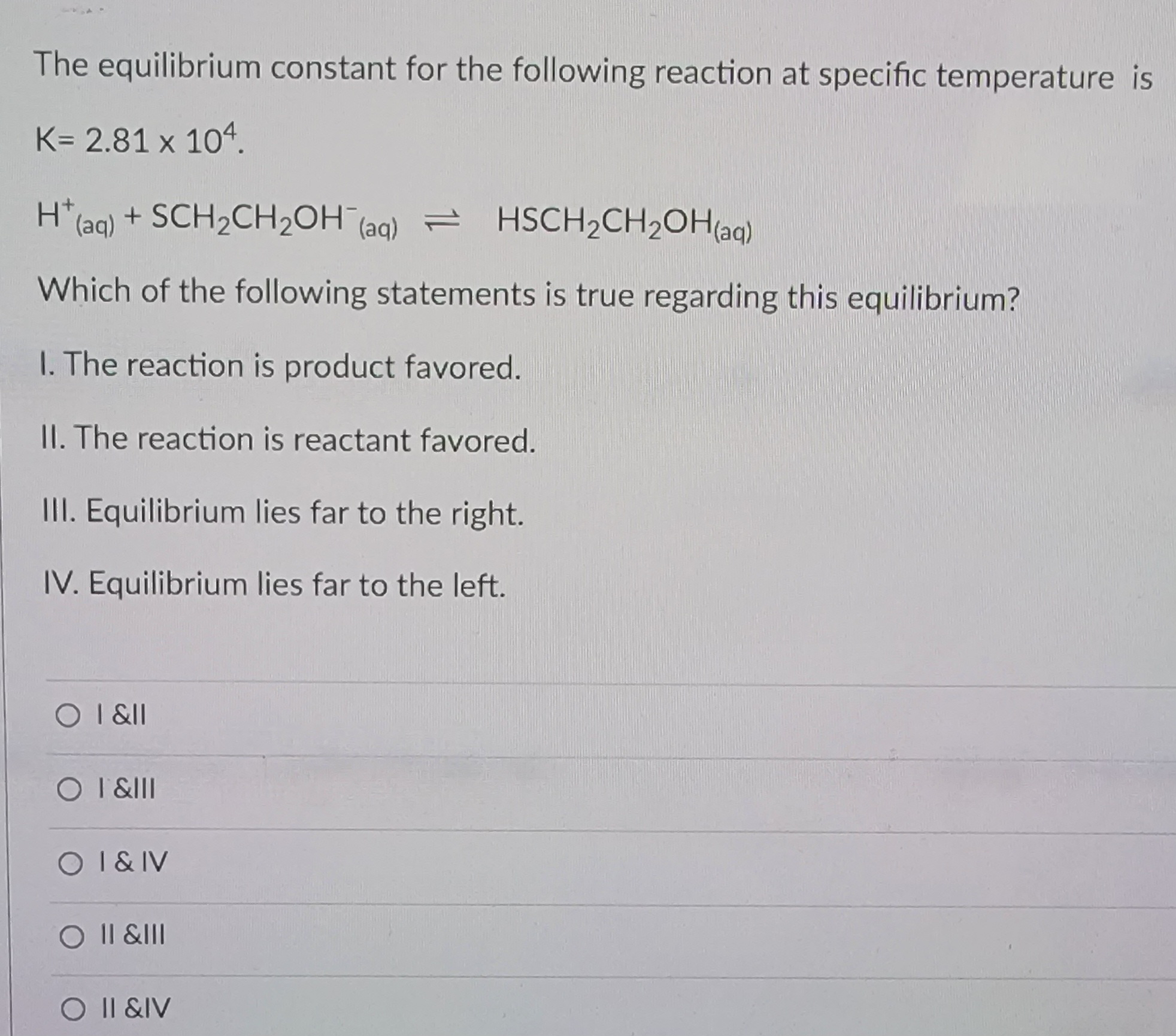 Solved The equilibrium constant for the following reaction | Chegg.com