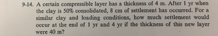 Solved 9-14. A certain compressible layer has a thickness of | Chegg.com
