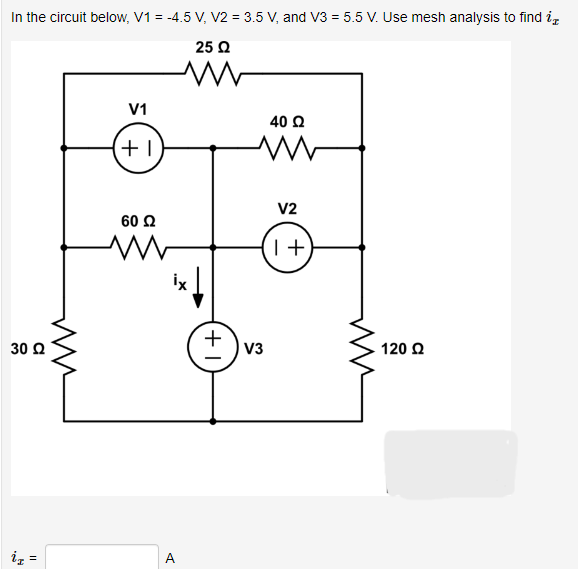 Solved In the circuit below, V1=−4.5 V, V2=3.5 V, and V3=5.5 | Chegg.com