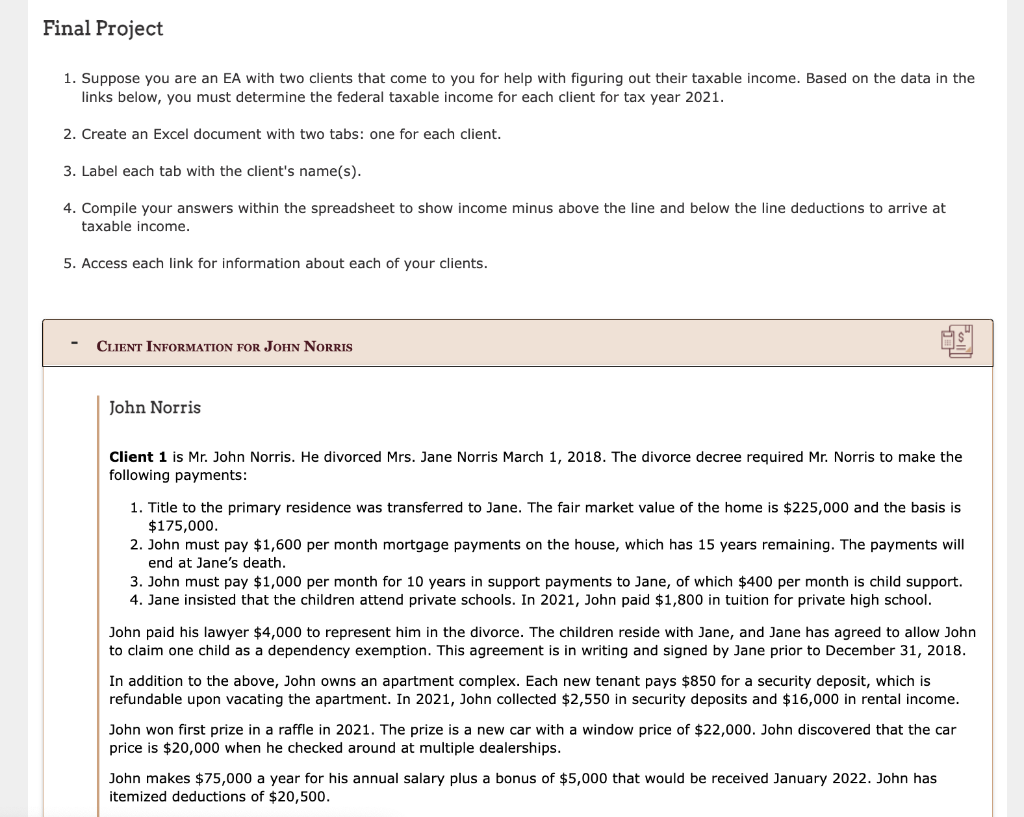 Solved 1. Suppose you are an EA with two clients that come | Chegg.com
