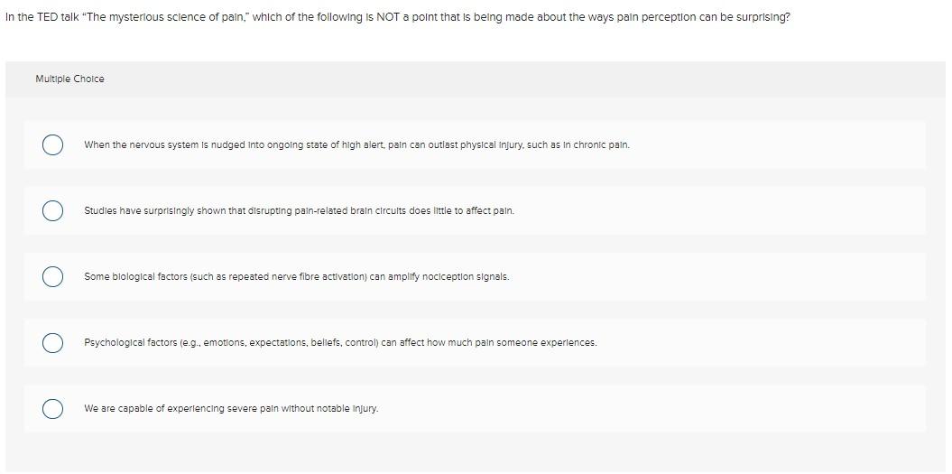 Solved In the TED talk "The mysterious science of pain," | Chegg.com