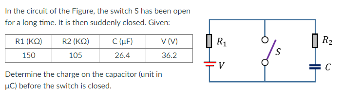 Solved In the circuit of the Figure, the switch S has been | Chegg.com