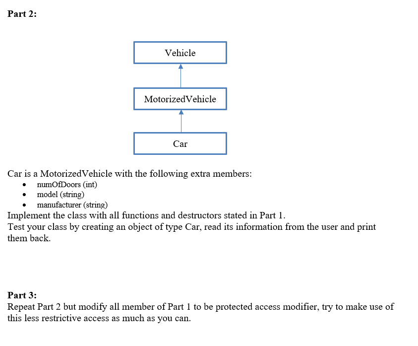 Solved You have the following class diagram: Vehicle | Chegg.com