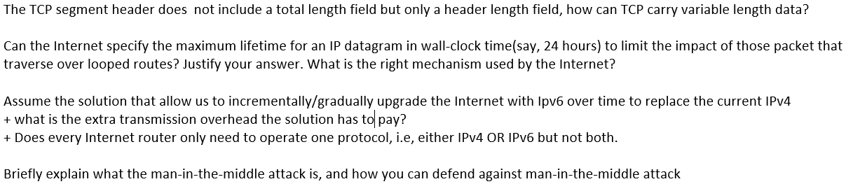 Solved The TCP segment header does not include a total | Chegg.com