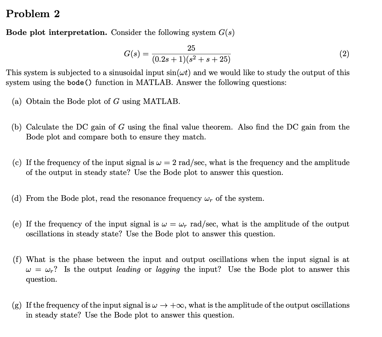 Solved Problem 2Bode plot interpretation. Consider the | Chegg.com