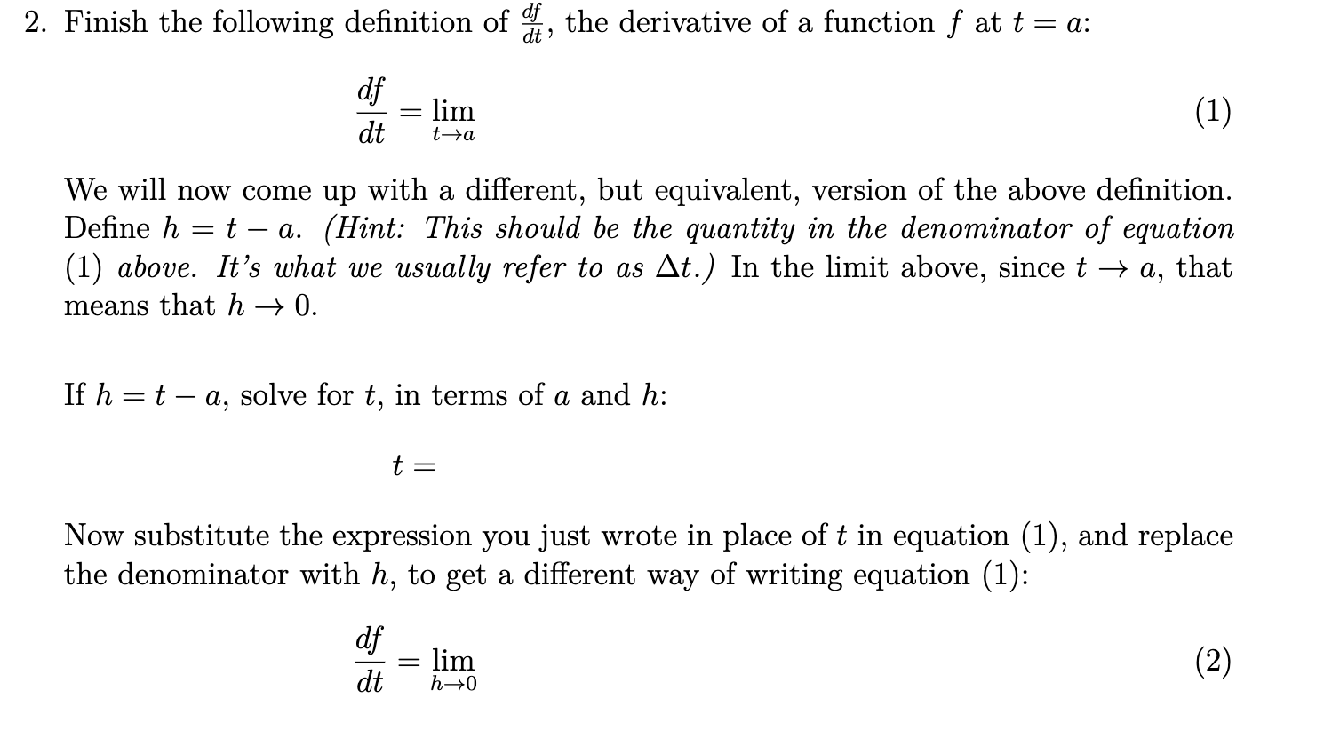 Solved 2. Finish the following definition of dif, the | Chegg.com