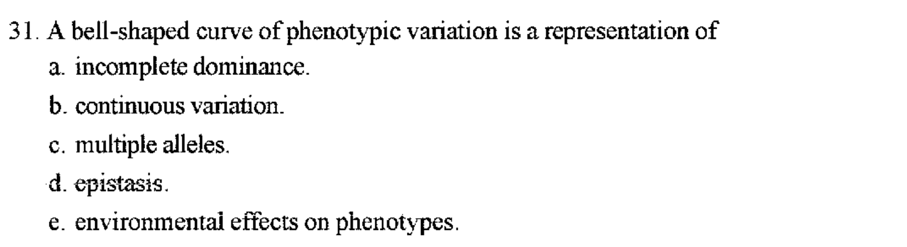 Solved A bell-shaped curve of phenotypic variation is a | Chegg.com
