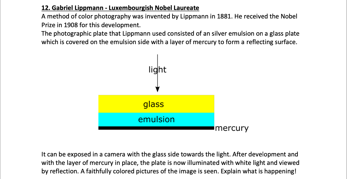 Solved 12. Gabriel Lippmann - Luxembourgish Nobel Laureate A | Chegg.com