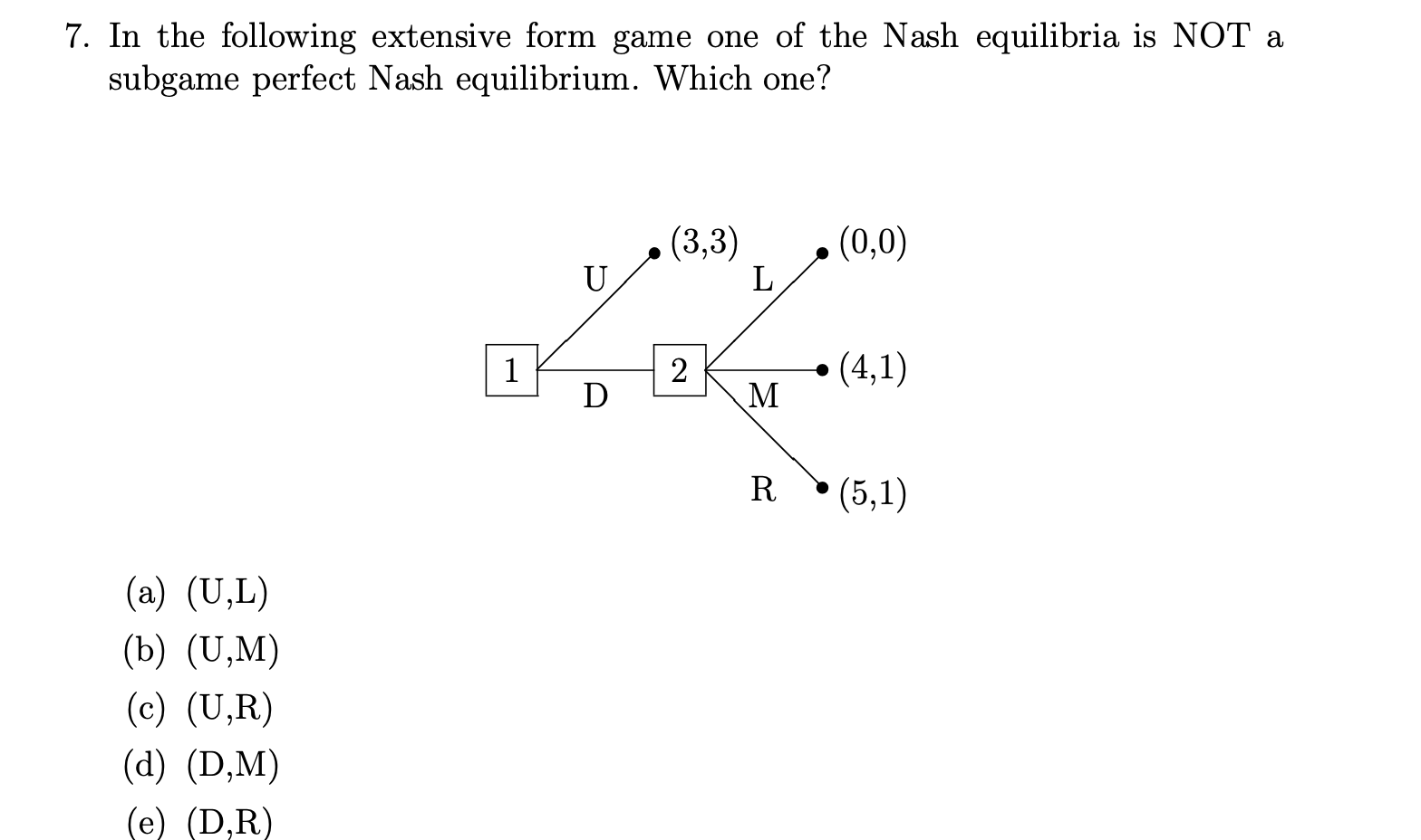 Solved 7. In the following extensive form game one of the | Chegg.com