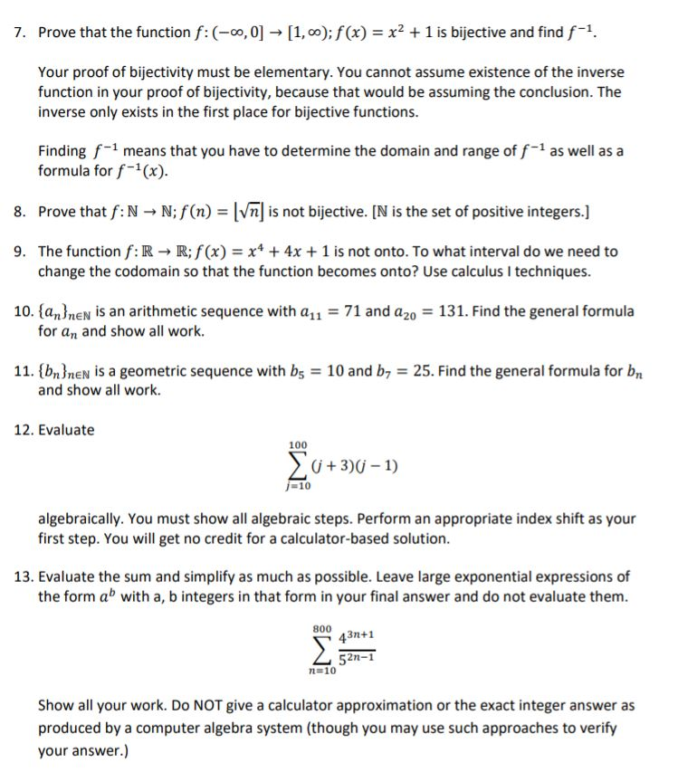 Solved 7. Prove that the function f: (-00, 0] → [1,00); f(x) | Chegg.com