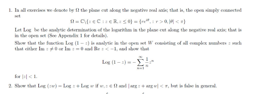 Solved In all exercises we denote by Ω the plane cut along | Chegg.com