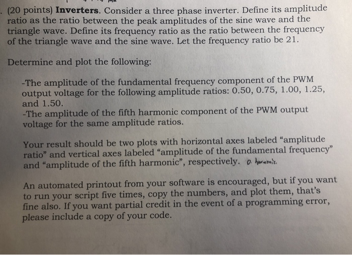 Solved (20 points) Inverters. Consider a three phase | Chegg.com