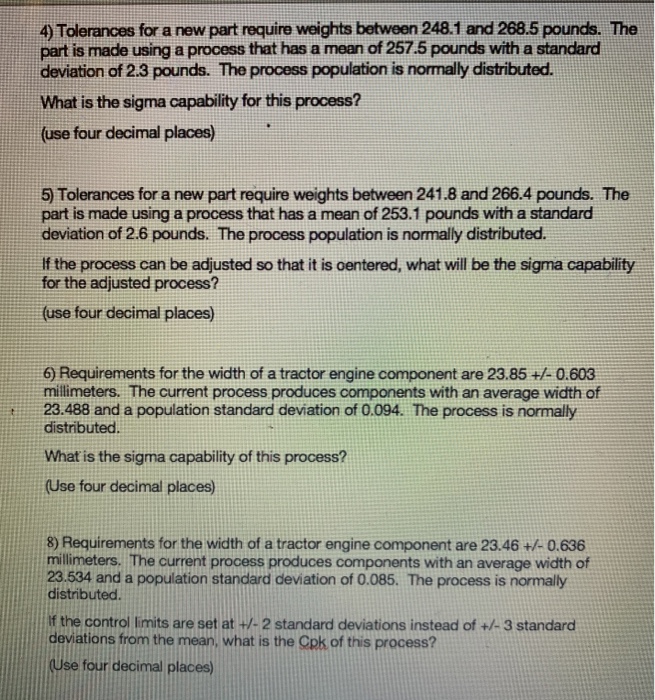 Solved 4 Tolerances for a new part require weights between | Chegg.com
