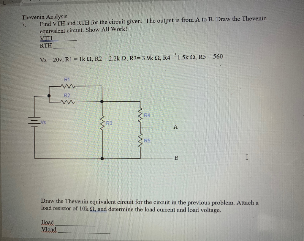 Solved Thevenin Analysis Find VTH and RTH for the circuit | Chegg.com