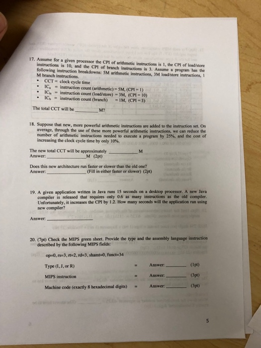 Solved 17. Assume for a given processor the CPI of | Chegg.com