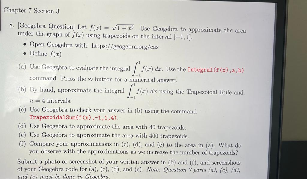 Solved Chapter 7 Section 3 8. [Geogebra Question] Let f(x) = | Chegg.com