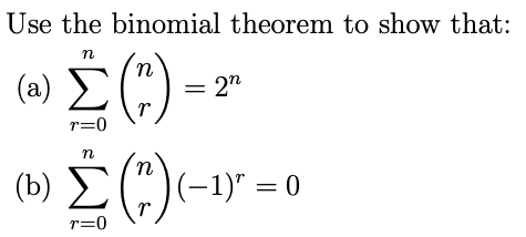 Solved Use the binomial theorem to show that: (a) | Chegg.com