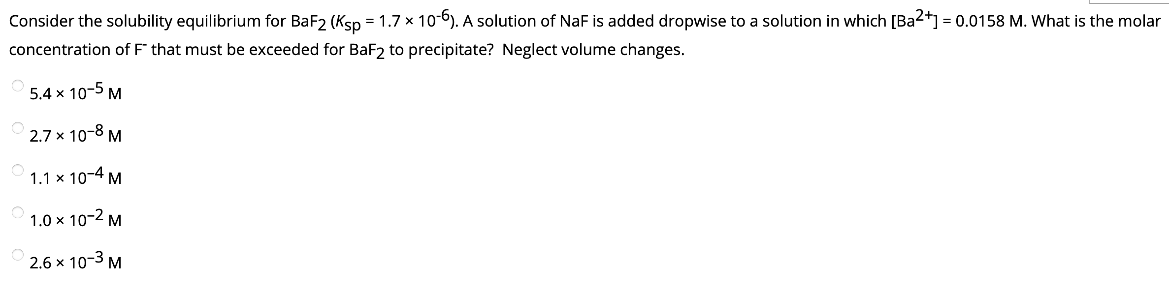 Solved Consider the solubility equilibrium for BaF2 (Ksp = | Chegg.com